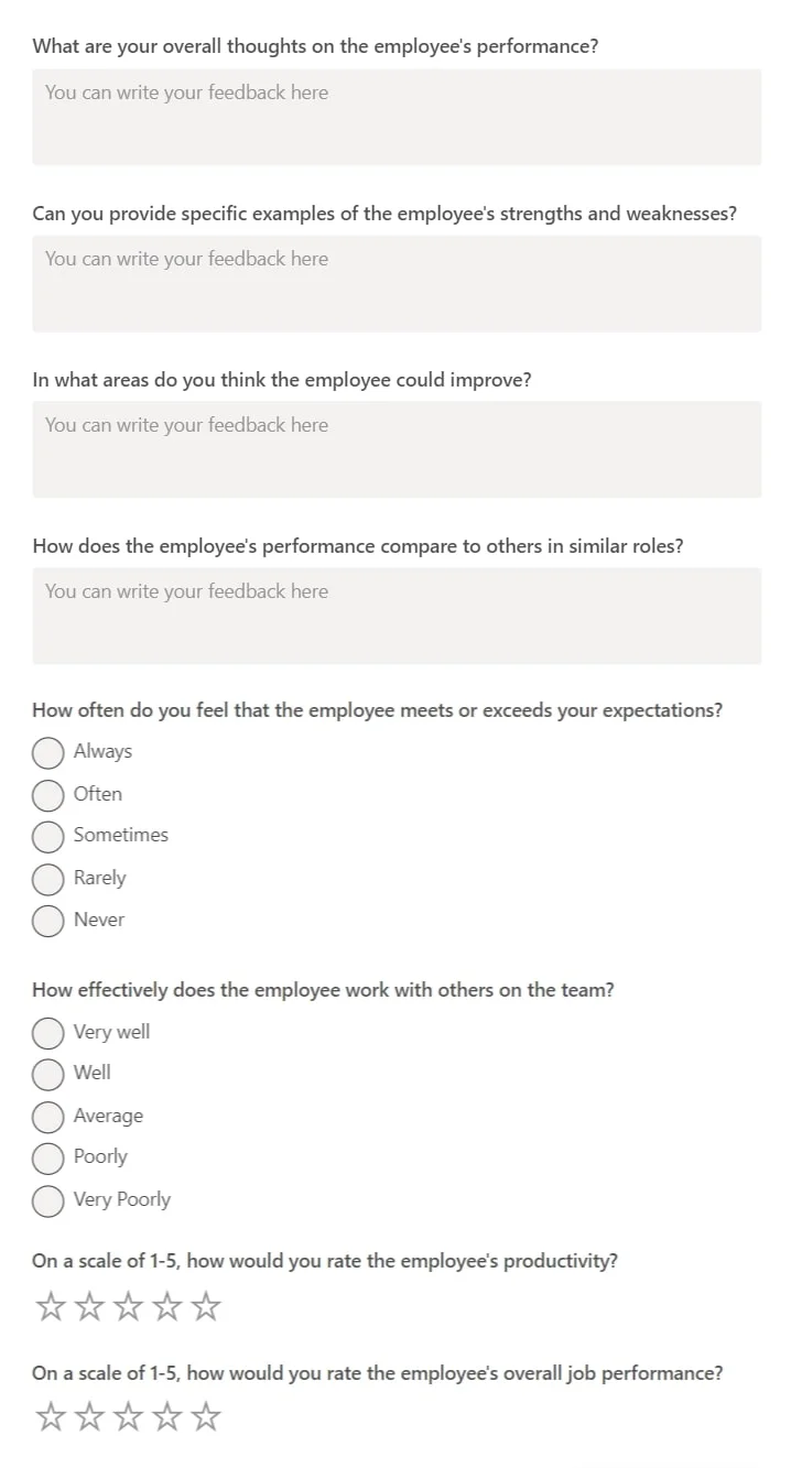 Teamflect: Performance Feedback Template