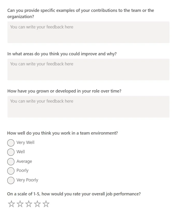 Teamflect: Self Assessment Template